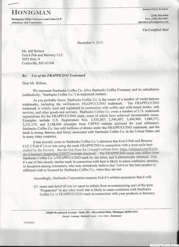 Exit 6 Pub and Brewery writes open letter, sends $6 check to Starbucks ...